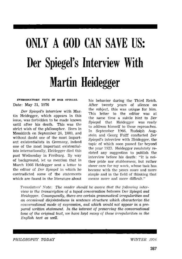 “Only a God Can Save Us”: Heidegger on Technology