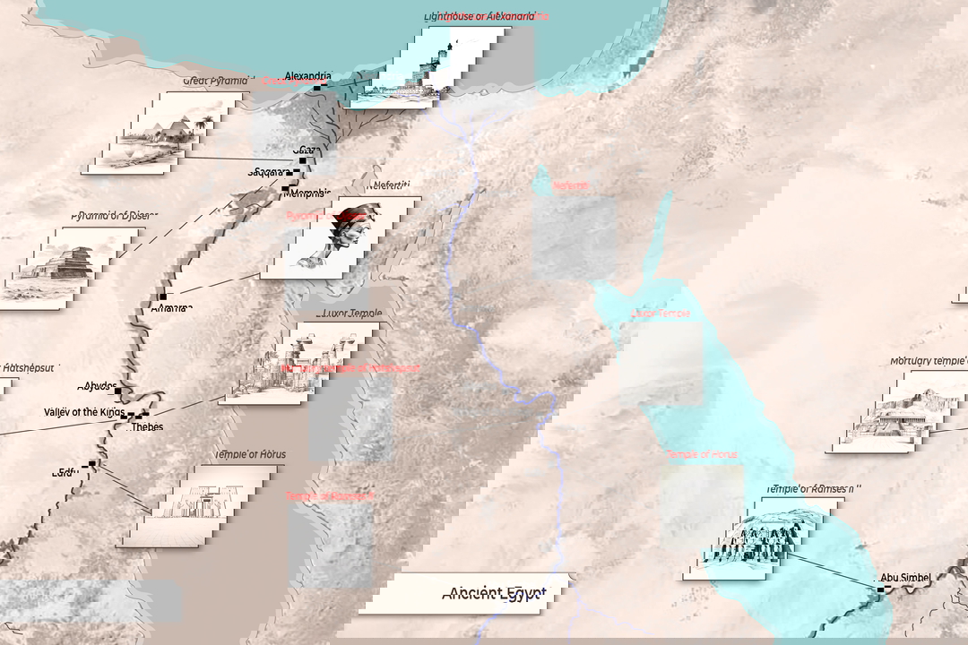 Map of Ancient Egypt with Famous Sites (Free Download)