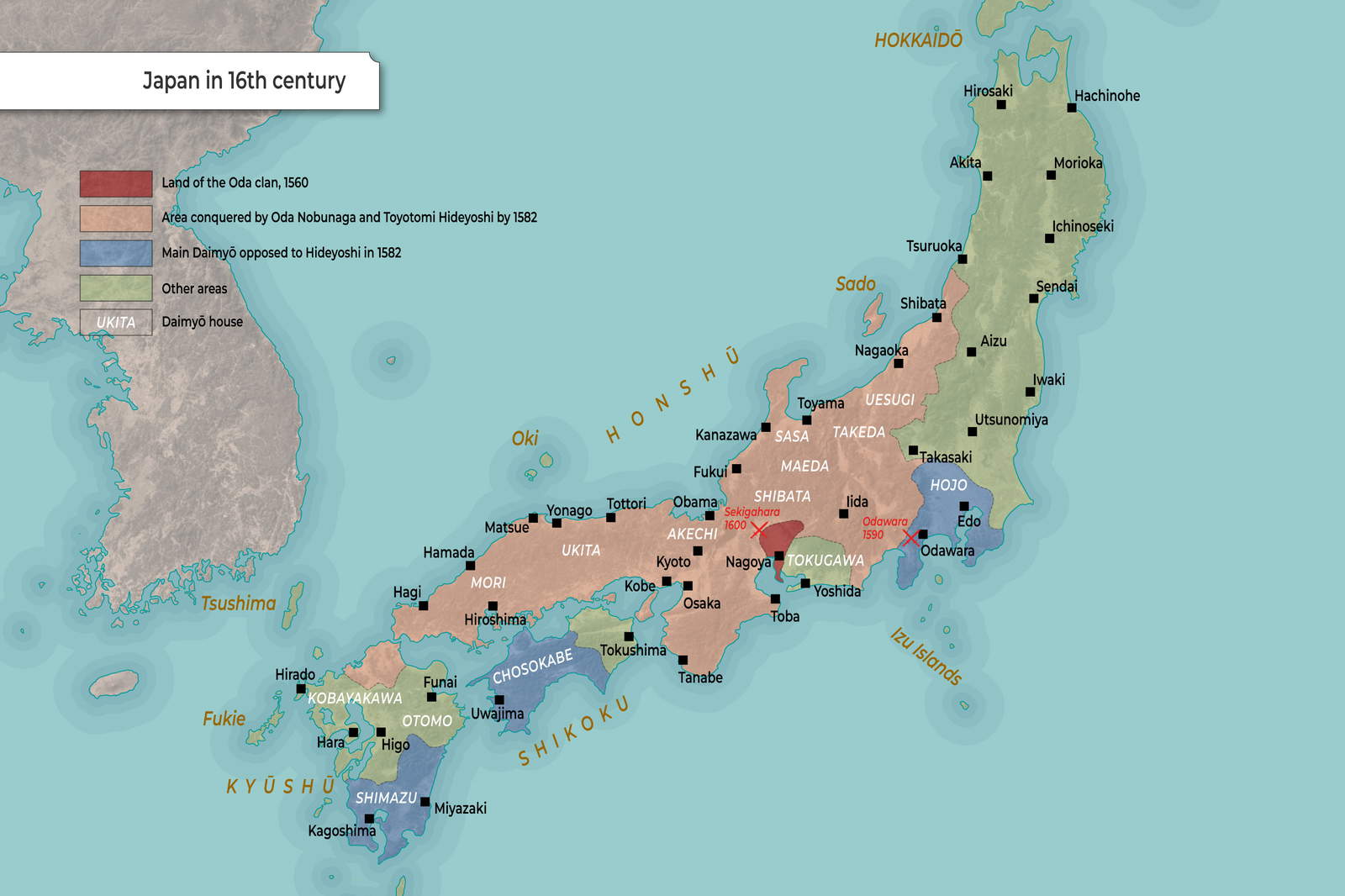 Map: Japan in the 16th Century (Time of Oda Nobunaga) | TheCollector