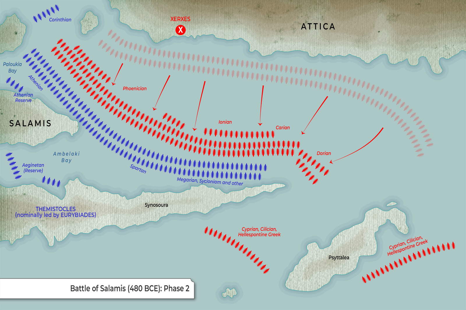 Map: Battle of Salamis (480 BCE) – Initial Attack | TheCollector